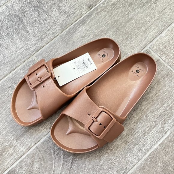 Shade & Shore | Shoes | Nwt Megan Eva Single Band Metallic Gold Slide ...